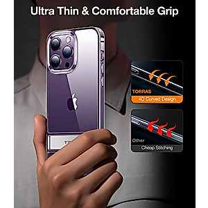 TORRAS for iPhone 14 Pro Max Case Clear with Stand [10FT Military Grade Shockproof] [3-Way Built-in Kickstand] Anti-Yellowing & Protective iPhone 14 Pro Max Phone Case, Diamond Clear