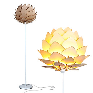 Brightech Artichoke LED Floor Lamp, Great Living Room Décor, Modern Lamp for Living Rooms & Offices, Bohemian Standing Lamp for Bedroom Reading, Tall Lamp with Multi-Panel Wooden Shade