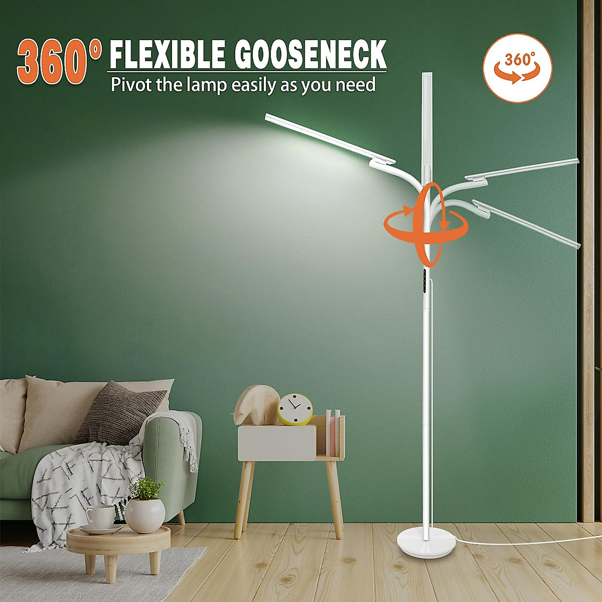 Fistone LED Floor Lamp, Floor Lamps with Stepless Adjustable 3000K-6000K Colors & Brightness, Remote & Touch Control Reading Floor Lamps, Adjustable Gooseneck Standing Floor Lamp for Bedroom Office