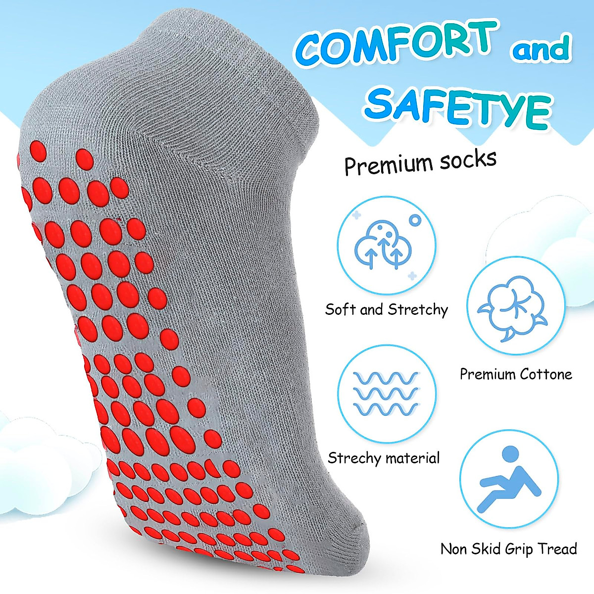 Geyoga 12 Pairs Non Slip Socks Ankle Grip Anti Skid Socks for Boys Toddlers Girl(Multicolor, 5-11 Years)