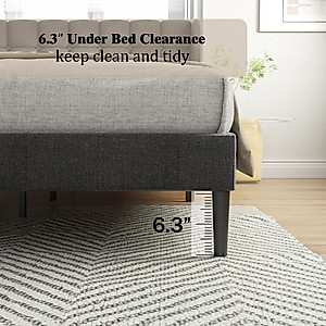 HAOARA Queen Bed Frame with Headboard and Upholstered Wingback, Modern Platform Bed Frame, Mattress Foundation Wooden Slats Support, No Box Spring Needed, Easy Assembly, Dark Grey