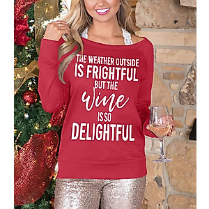 Christmas Women's Retro Graphic Shirt Crewneck Vacation Ugly Vintage Sweatshirts The Wine Is So Delightful M
