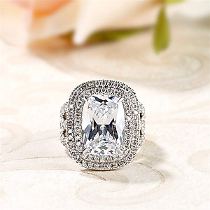 Jeulia Double Halo Cushion Cut Engagement Rings 925 Sterling Silver Diamond Wedding Rings Cubic Zirconia Promise Anniversary Rings for Her Romantic Jewelry Gift (9.5)