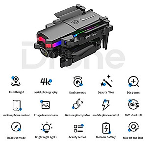 Dual 4K HD FPV Camera Remote Control Drone - Foldable Mini Drone Quadcopter Drone Toys Gifts for Adults Kids - Altitude Hold/Headless Mode/One Key Start (Black), 3.4x2.7x1.7in