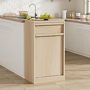 CABIHOME Tilt Out Trash Cabinet, Hidden Trash Cabinet with 10 Gallon Storage, Pet-Proof Freestanding Garbage Can Cabinet Laundry Hamper for Kitchen Dining Room