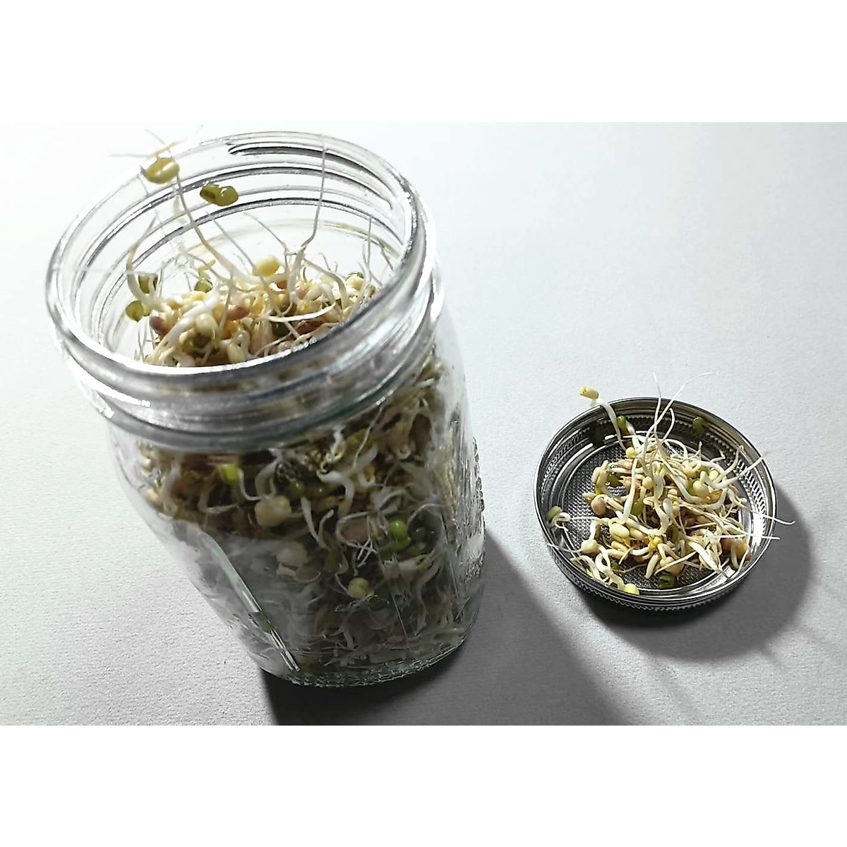 One-Piece 316 Stainless Steel Mesh Sprouting Lids Wide Mouth Mason Jar Strainer Lid for Mason Canning Jars Seed Sprouting Salad Sprouts Strainer Mesh Lids 4 Pack - Rust Proof