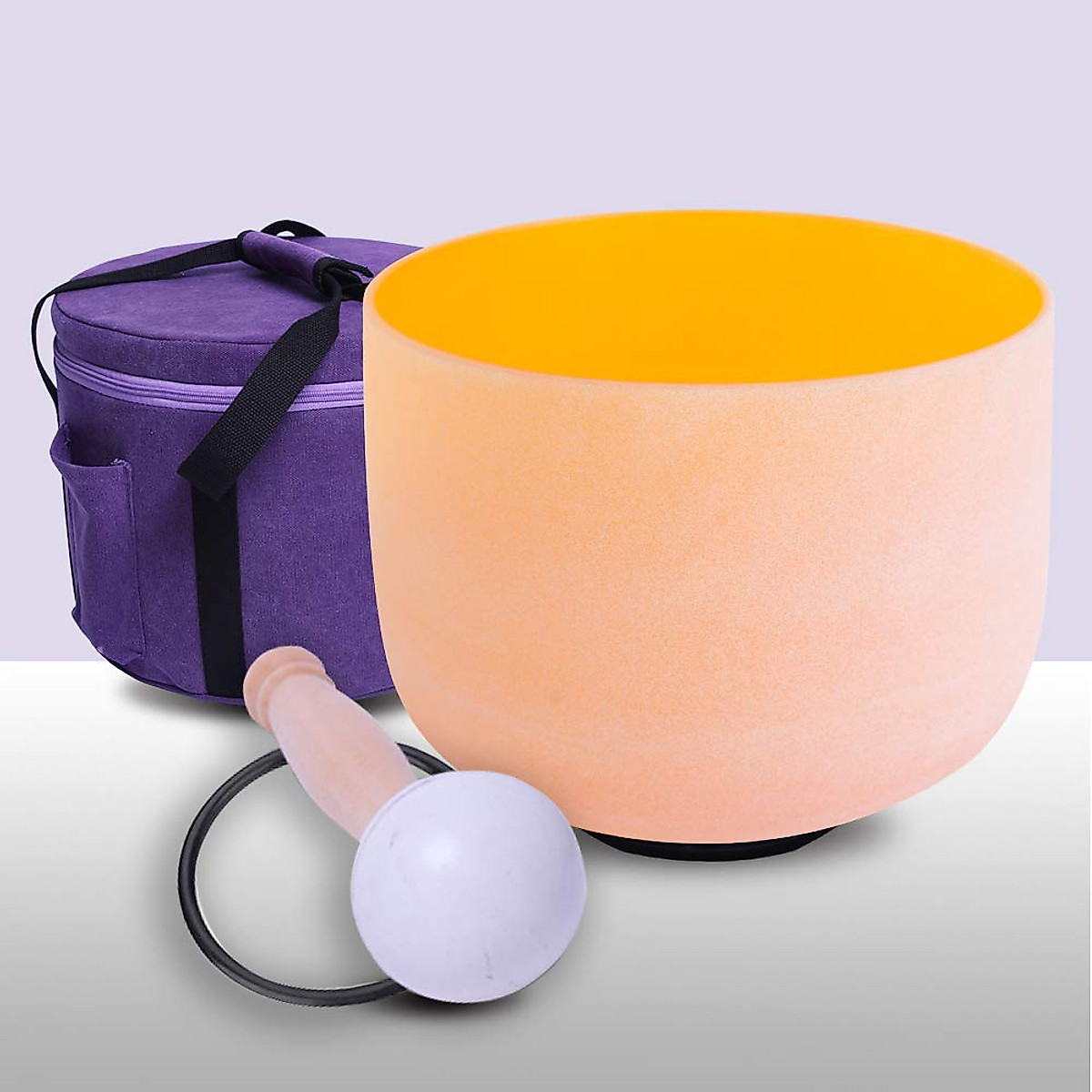 ENERGYSOUND 432Hz Perfect Pitch D Note Sacral Chakra Orange Colored Frosted Quartz Crystal Singing Bowl 10 inch +carrier bag mallet and o-ring included