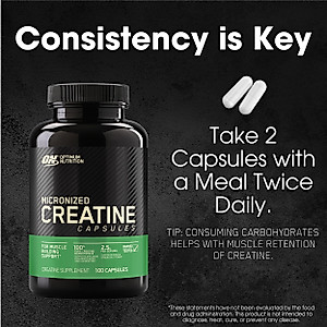 Optimum Nutrition Micronized Creatine Monohydrate Capsules, Keto Friendly, 2500mg, 100 Capsules