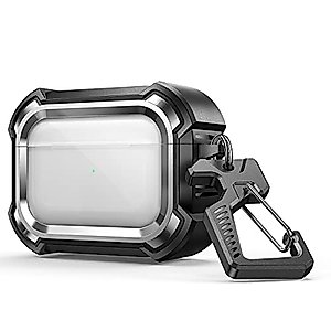 Dexnor Compatible with Airpods Pro (2019) Case Clear Hard PC & Hard Shell Protective Cover [LED Visible] [Supports Wireless Charging] 360 Full Body Skin with Keychain for Men Boys - Black