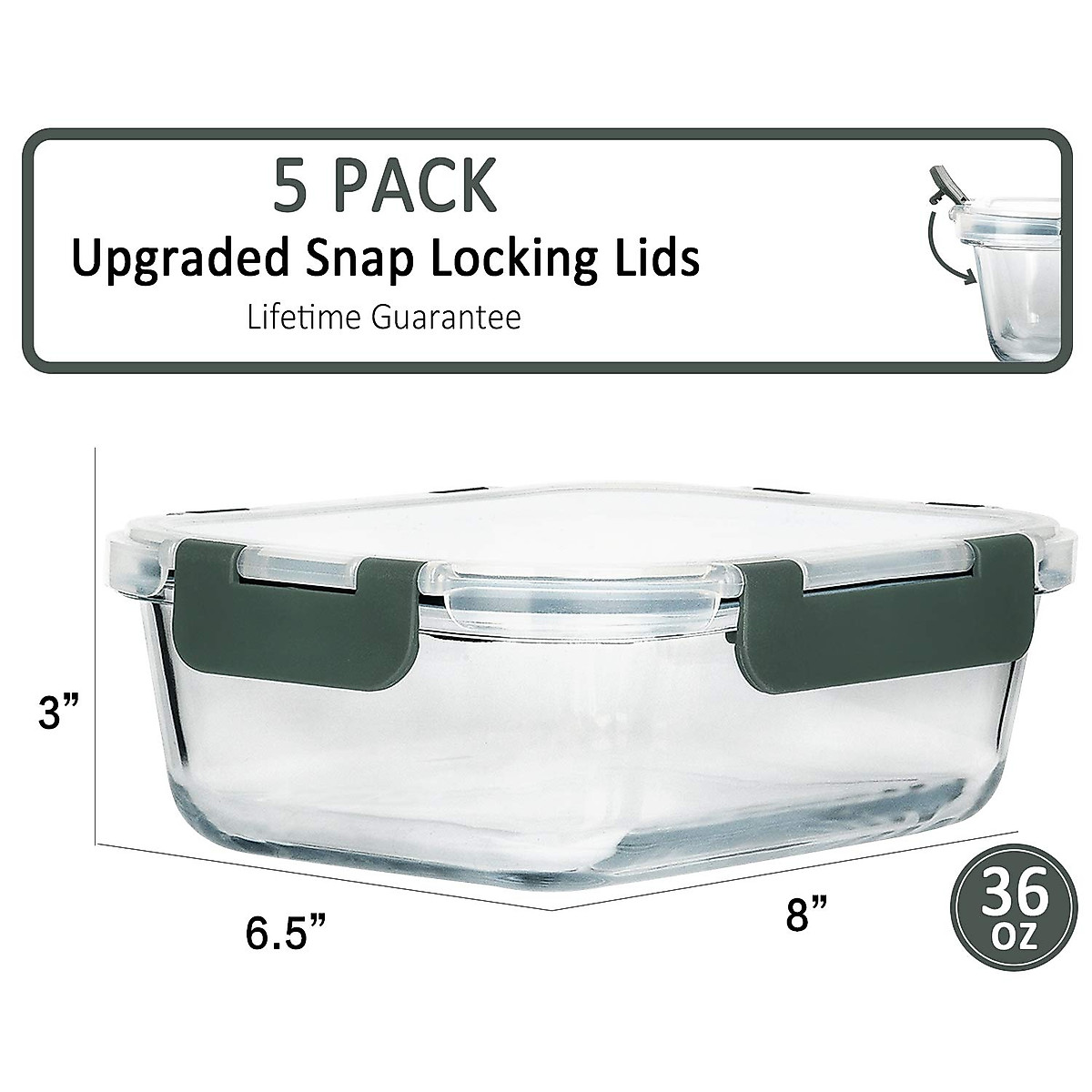 M MCIRCO 36oz Glass Meal Prep Containers set of 5 and 30Pcs Glass Food Storage Containers Set