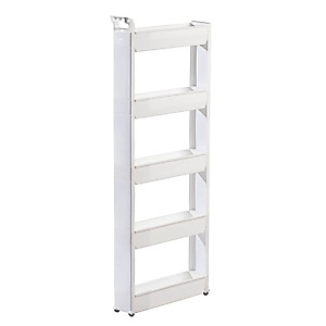 Miles Kimball 5 Tier Slim Cart, White, Durable Plastic, Easy Assembly, Holds Up to 6.5 lbs