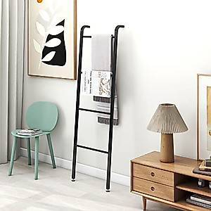 Metal Blanket Ladder Holder Free Standing Wall Leaning Holder Rack Outdoor Towel Rack Scarf Rack Coat Rack Decorative Metal Towel Rack for Pool Living Room Bathroom 4 Tiers Black