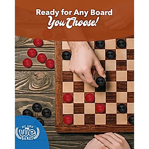 WE Games Checkers Pieces Only, Wooden Checker Board Game Pieces, 24 Red and Black Stackable Pieces, Drawstring Storage Bag, 1.062 Diameter