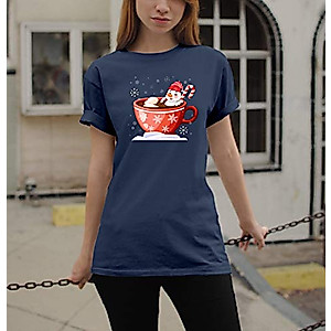 Merry Christmas Snowman in Hot Cocoa Chocolate Drinking Family Pajamas for Men Women Gift Unisex T-Shirt (Navy - 2XL)