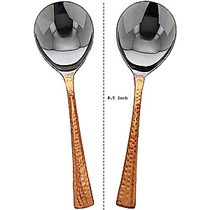 FIKIMOS Indian Handmade Stainless Steel & Copper Serving Spoon Set - Genuine Copper Dinnerware Serving Spoon Pieces Set Of 2
