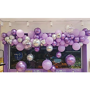 HKYOOD 128Pcs Purple Balloons Garland Arch Kit - 18 12 10 5 inch Pastel Purple Metallic Purple Metallic Silver Latex Balloon for Birthday Baby Shower Bridal Shower Wedding Princess Party Decorations