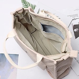 Etercycle Crossbody Bag for Women, Corduroy Tote Bag Casual Shoulder Handbags Big Capacity Shopping Bag with Zipper and Outer Pocket (Beige)