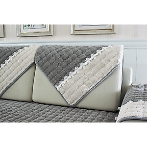 vctops Soft Corduroy Sofa Couch Cover, Plaid Sectional Couch Covers, Non-Slip Sofa Slipcover for Dogs Cats Kids(Light Grey,28"x28")