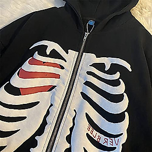 Liposhion Men Women Zip Up Hoodies Goth Skeleton Hand Graphics Y2K Harajuku Novelty Sweatshirt (B1,M)