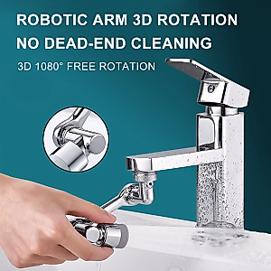1080° Swivel Faucet Extender Sink Aerator, Splash Water Filter Extension, Kitchen Bathroom 360° Rotatable Spray Attachment, Universal Robotic Arm -Wash Hand/Hair/Face
