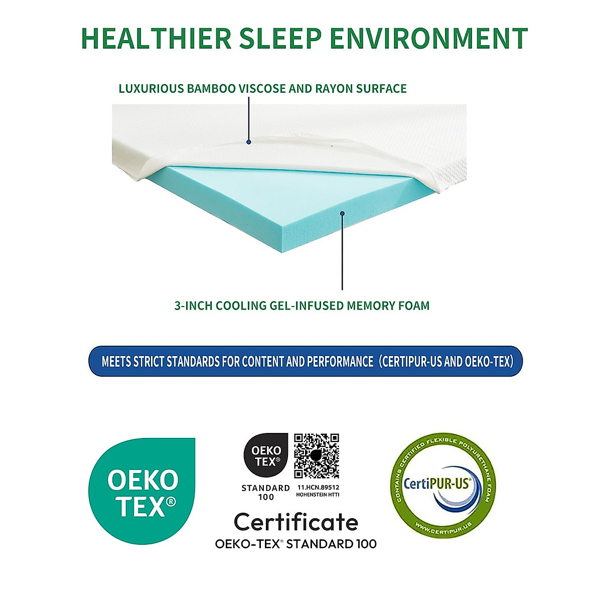 3 Inch Gel Infused Memory Foam Mattress Topper Queen Size, High Density Cooling Ventilated Design Memory Foam Bed Toppers-Ultra Plush Mattress Toppers