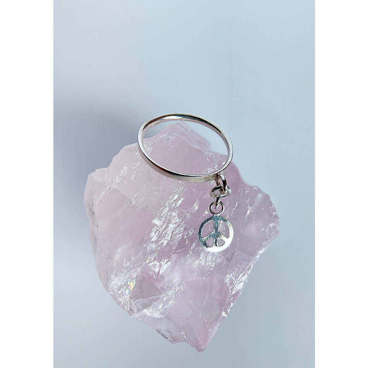 Peace Symbol Sign Charm Ring, Sterling Silver Ring, Dainty Stackable Ring, Smooth Textured Band Ring, Jewelry Inspirations