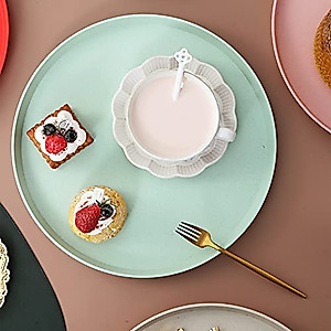 2 Pack Round Plastic Serving Tray Platter, 13 Inch Lightweight Wheat Straw Food Tray, Tea Tray for Party, Reusable Restaurant Fast Food Holder for Cup Cake Snack Fruits (Pink)