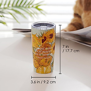 1st Heaven Coffee Tumbler, Van Gogh Art Tumbler, Spill-proof Insulated Coffee Mug with Lid, Inspirational Art Lover Gift for Outdoor, Office & Travel, 20oz (Sunflowers)