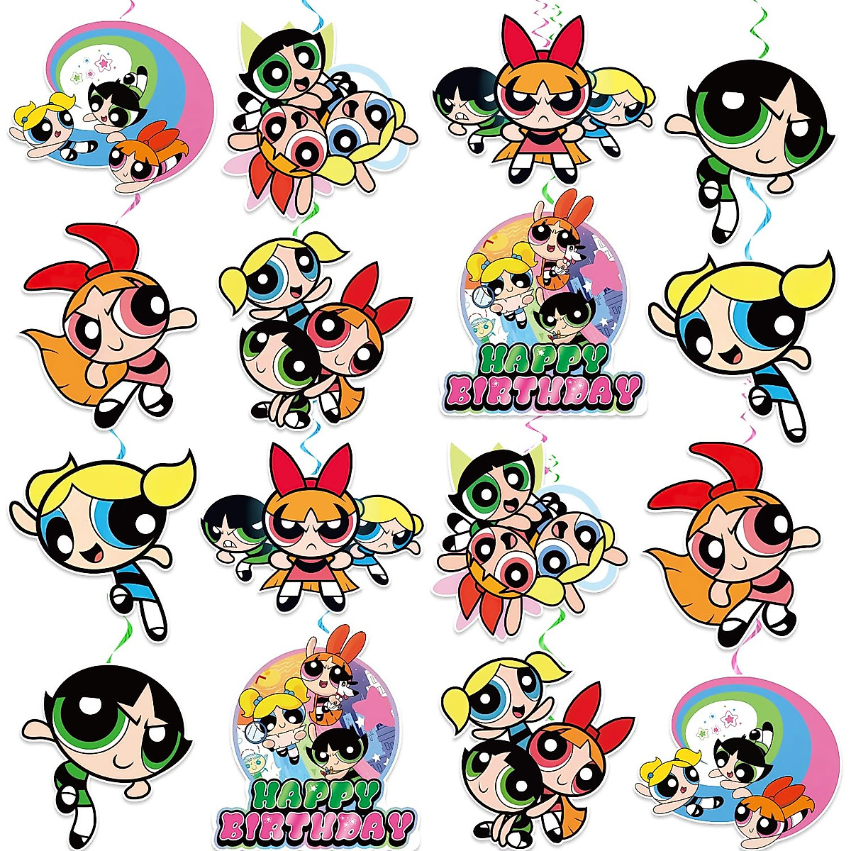 16pcs Power Girls Birthday Decorations Hanging Swirls, Power Girls Birthday Party Decorations, Power Girls Party Decorations, Foil Hanging Swirls Decorations Girl Power Party Supplies for Kids