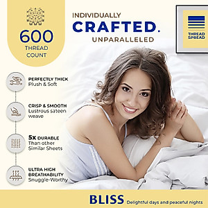 THREAD SPREAD 100% Egyptian Cotton Pillow Cases King - 600 Thread Count White King Pillow Cases Set of 2, Soft Cooling & Breathable Extra Long Staple Sateen Weave Cotton Pillowcases for King Pillows