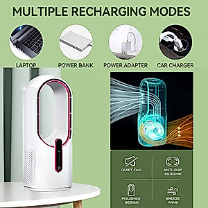 Misby Desk Fan Portable, Bladeless Fan Small Quiet with 3-Speed Options, Touch Control Usb Powered Cooling Table Fan for Home and Office (Rose)