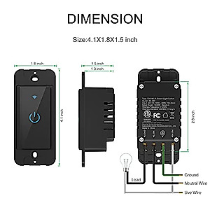 Smart Switch 2.4GHz WiFi Light Switch 2Pack Compatible with Alexa and Google Home, Single Pole, Needs Neutral Wire (Black)