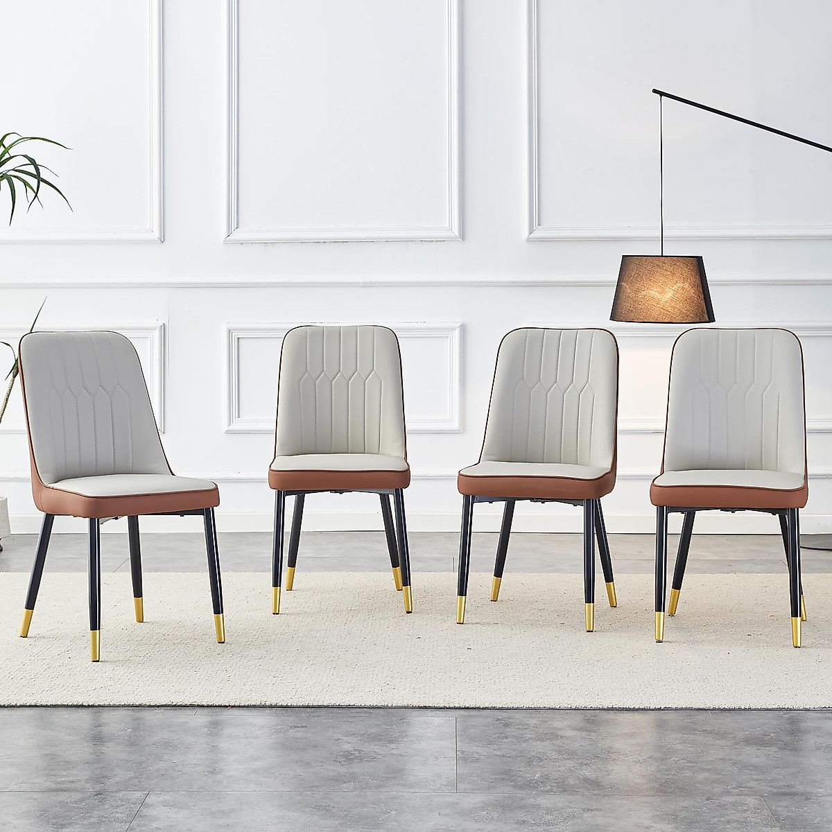 CASAXOHI Modern Dining Chairs Set of 6,Leather Dining Chairs Set of 6 with Gold and Metal Legs High Back,Mid Century Modern Kitchen Dining Room Chairs for Living Room,Chairs Set for 6