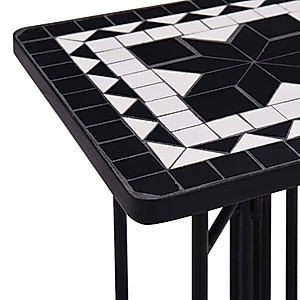 QZZCED Plant Display Tbale,Outdoor Mosaic Side Table with Ceramic Table Top,Outdoor Accent Table, Outdoor Patio Furniture,Indoor End Table for Patio Garden,Mosaic Side Table (Black and White) Ceramic