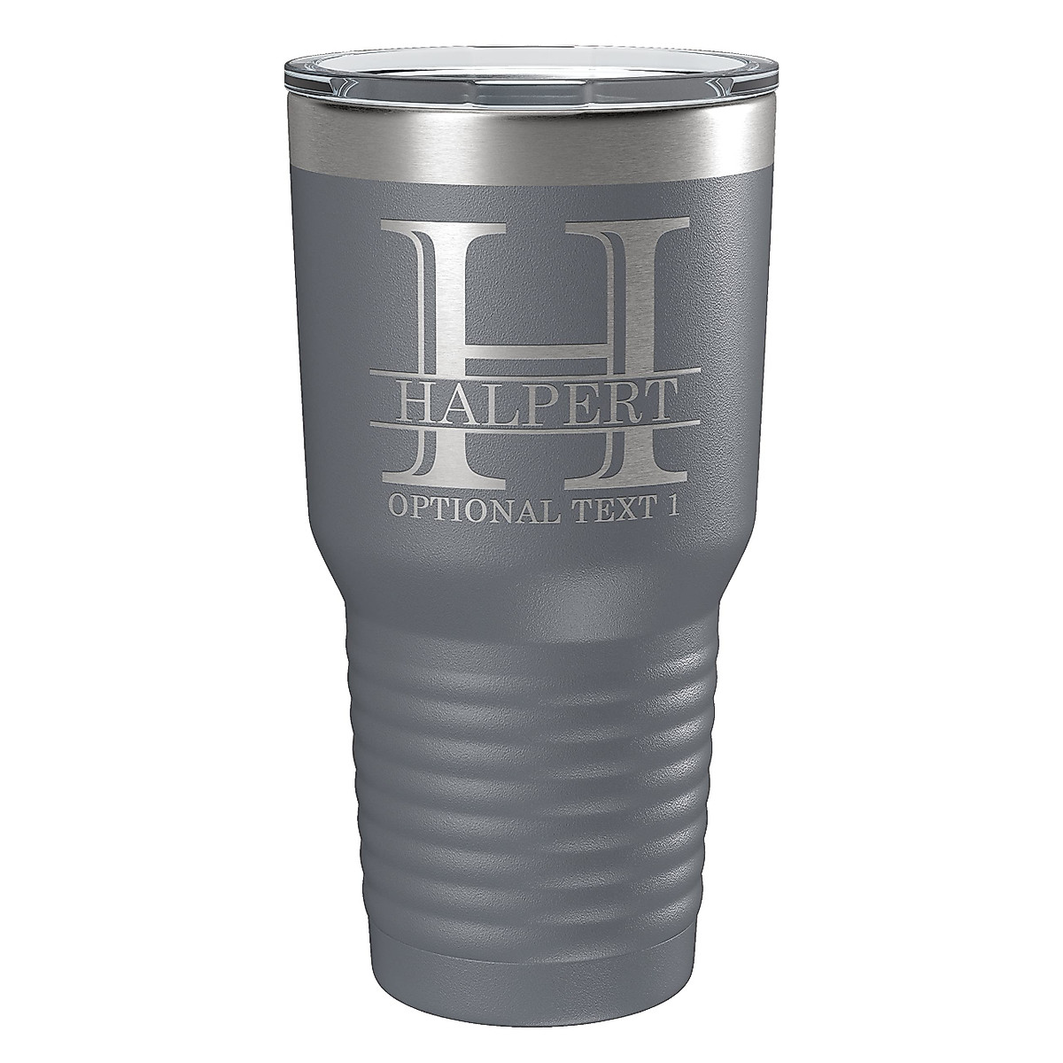 Personalized 30oz (17 Colors) Powder Coated Insulated Stainless Steel Tumbler with Lid, Custom Etched, Customized Engraved Gift Idea for Women Men Her Him, Halpert Monogram Initial Name (Gray)