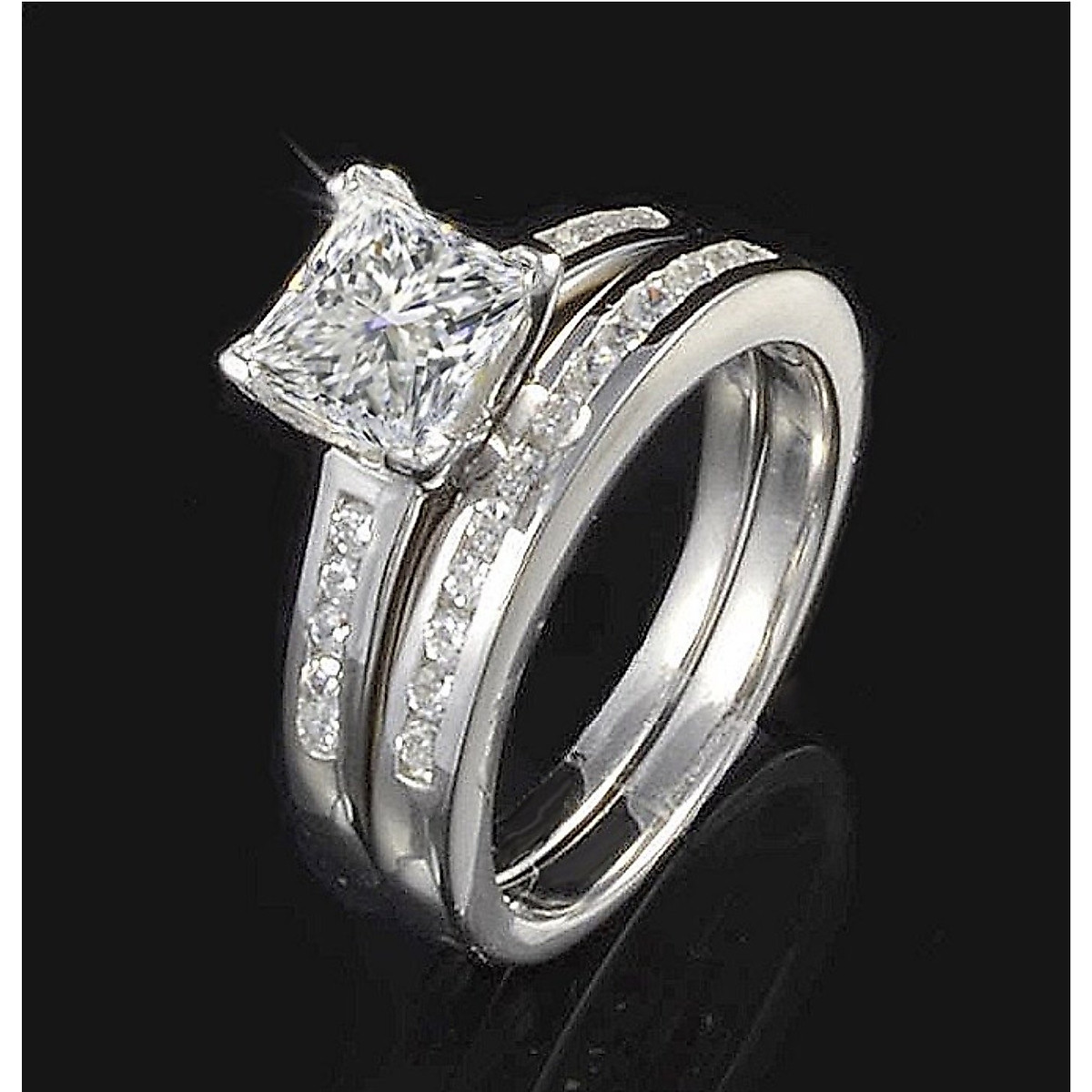 VenetiaDiamond.com REALISTIC TOP GRADE 1 CARAT CONTEMPORARY PRINCESS CUT RING SET 925 SILVER (7)