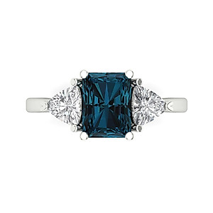Clara Pucci 2.97ct Emerald Trillion cut 3 stone Solitaire Natural London Blue Topaz gemstone designer Modern Ring 14k White Gold