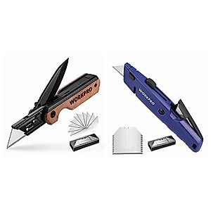 WORKPRO 2-in-1 Folding Knife & Box Cutter with 23pcs SK5 Blades Extra