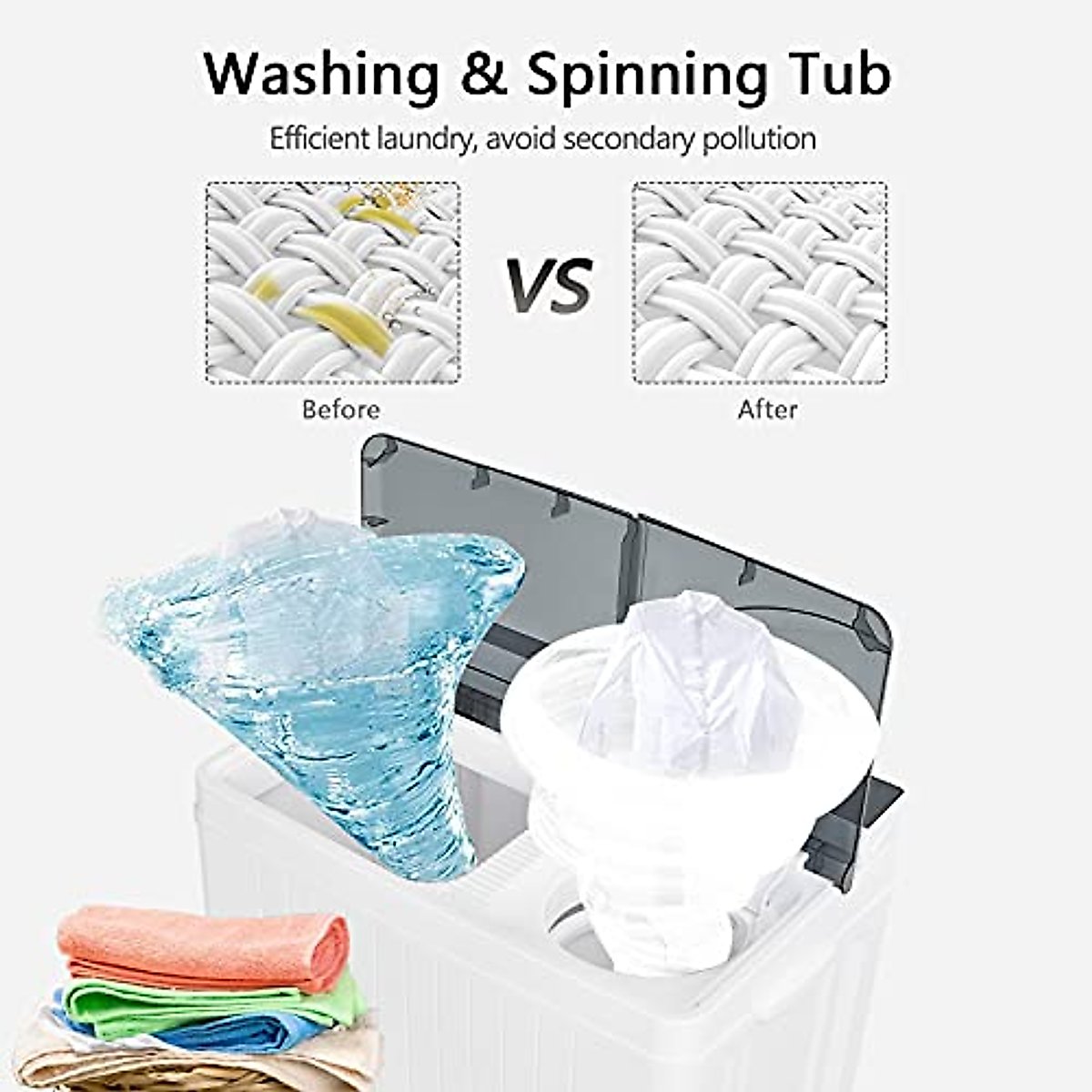 COSTWAY Portable Washing Machine, Twin Tub 26Lbs Capacity, Washer(18Lbs) and Spinner(8Lbs), Compact Laundry Machine with Control Knobs, Timer Function, Drain Pump, Laundry washer for Apartment, RV, Grey