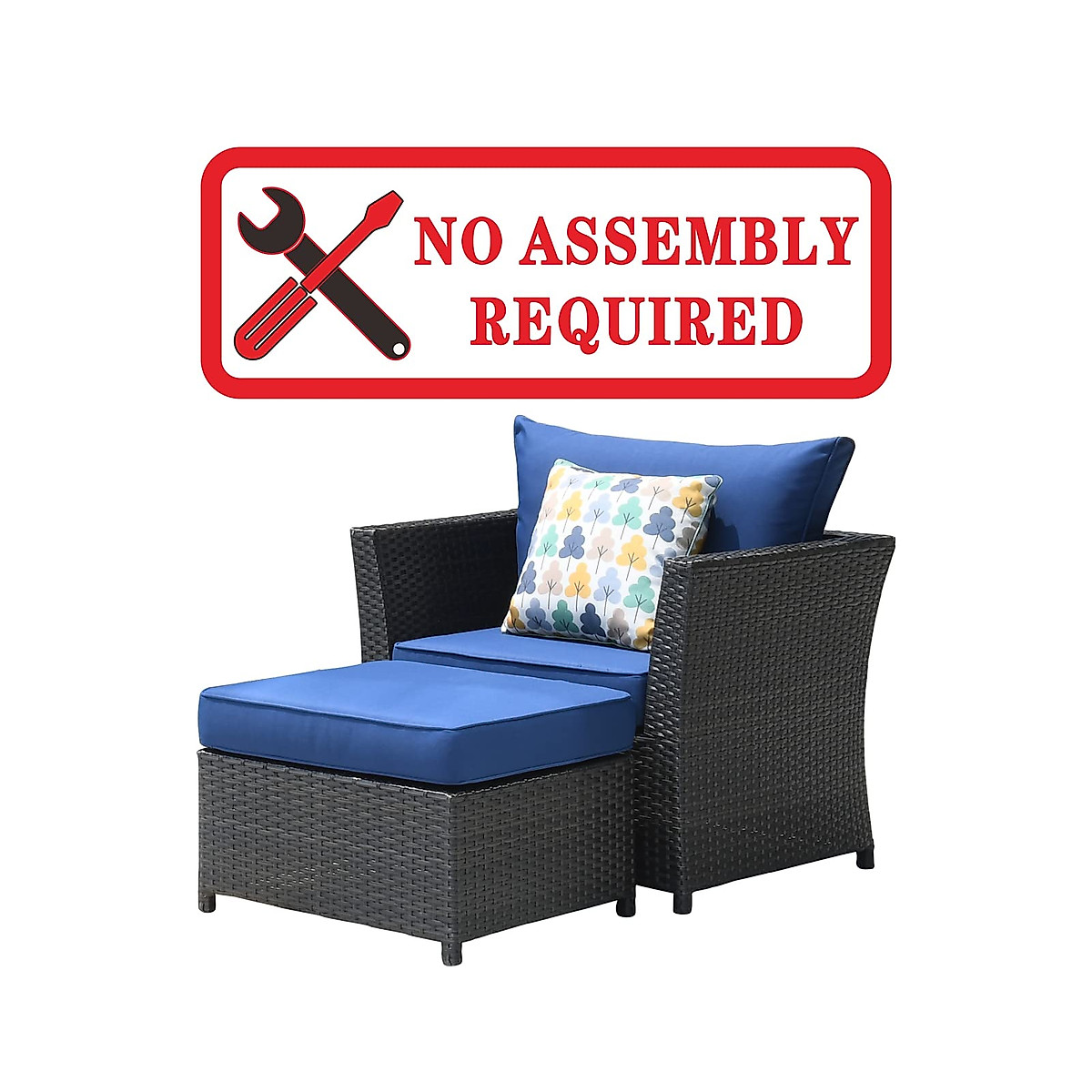 ovios Patio Furniture Set 6 Piece Fully Assembled Outdoor Furniture Conversation Set All Weather High Back Sofa Rattan Wicker Sectional Sofa Set for Yard Deck Porch (Navy Blue)