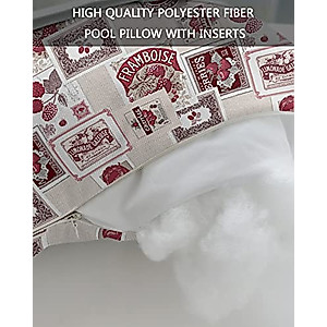 Recliner Head Pillow Ledge Loungers Chair Pillows with Insert Vintage Fruit Cotton Linen Patch Texture Lumbar Pillow with Adjustable Strap Outdoor Waterproof Patio Pillows for Beach Pool, 2 PCS