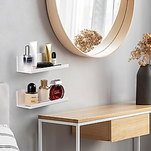 PAVSTINE Plastic Wall Mount Organizer, White Adhesive Shelves Set of 2, No Drilling Hang Walls, 12 Inch Adhesive Shelf, for Bathroom,Kitchen,Bedroom,Office,Gaming Room, Utility Room