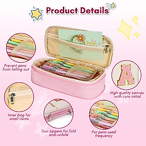 Btffitting Pencil Case,Personalized Pencil Pouch Cute Aesthetic College School Supplies,Large Storage High Capacity Pen Bag Holder Box Organizer Special Cases Gifts for Girls Teens - Beige+Pink,C