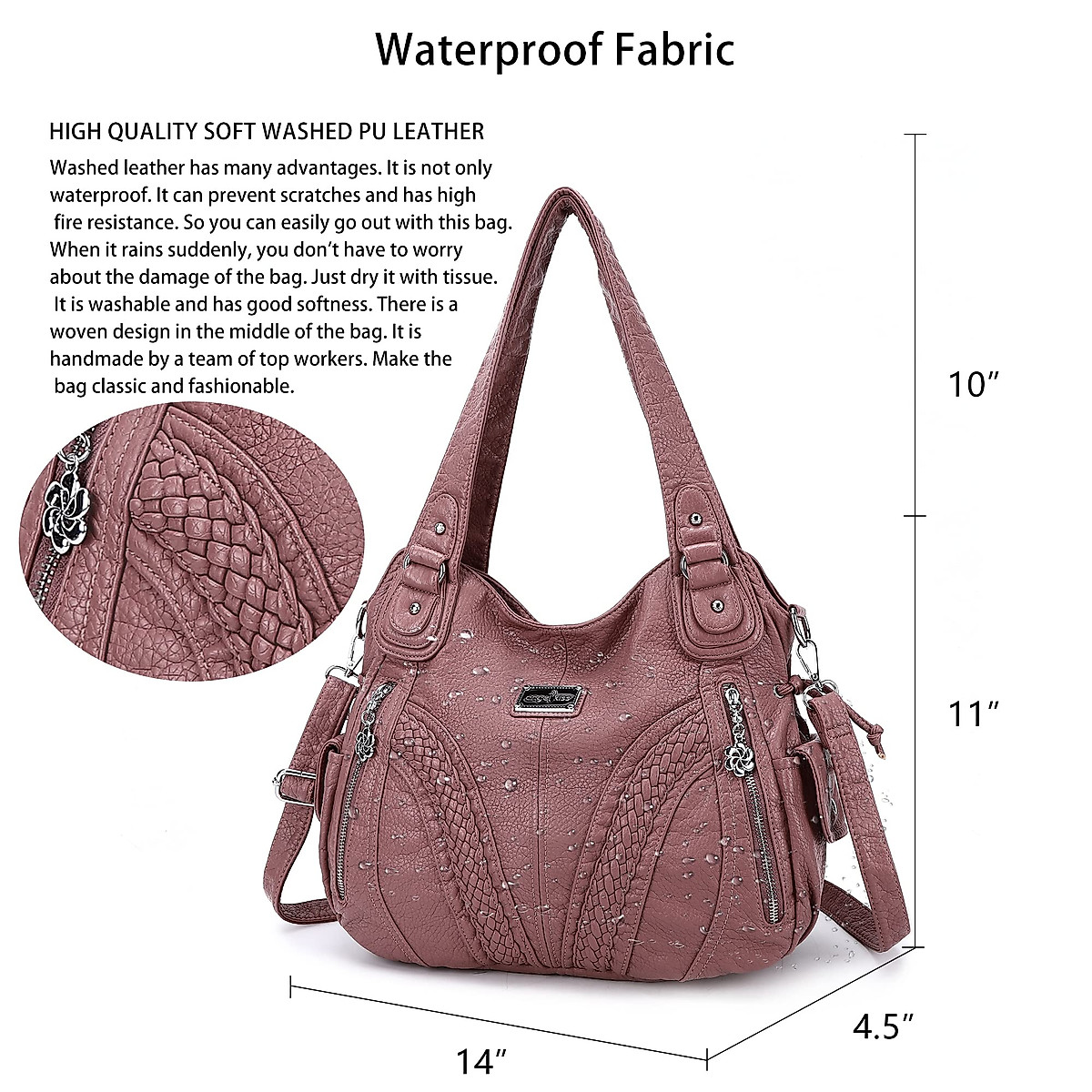 Purses and Handbags Women Fashion Tote Bag Shoulder Bags Top Handle Satchel Purses Washed Synthetic Leather Handbag… 1-1#d.pink 13.8 * 4.7 * 11.8 inches