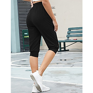 Syhood 2 Pack Women Capri Sweatpants Women's Drawstring Capris Casual Cropped Jogger Pants with Pockets (Black, Burgundy, XX-Large)