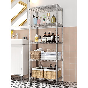 SINGAYE 5 Tier Adjustable Storage Shelf Metal Storage Rack Wire Shelving Unit Storage Shelves Metal 660Lbs Capacity 23.6" L x 14" W x 59.1" H for Pantry Closet Kitchen Laundry Silver