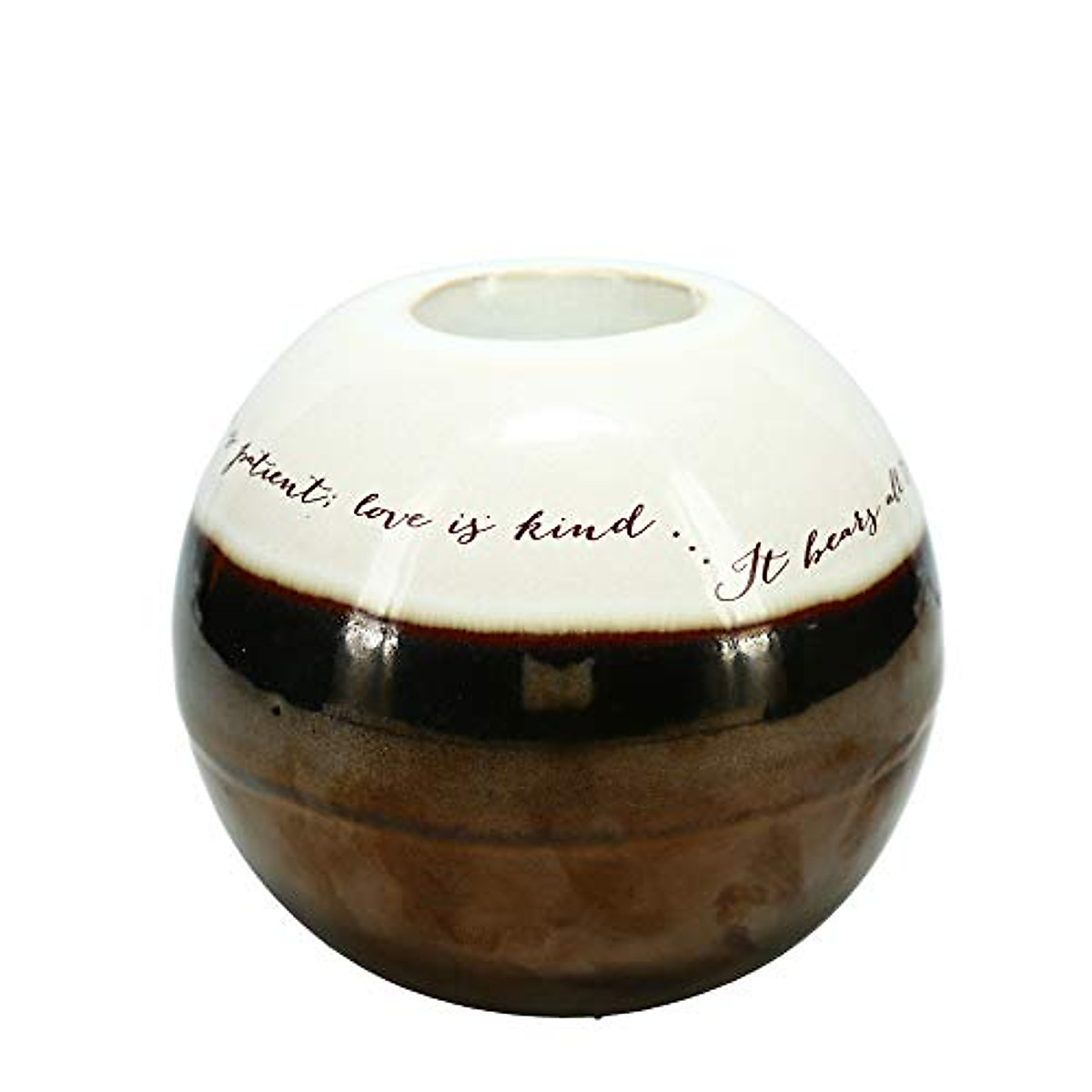 Pavilion Gift Company 88525 Patient Love is Kind It Bears Hopes Endures All Things 4.5 Inch Round Tealight Candle Holder with Unique Reflective Glaze, Cream