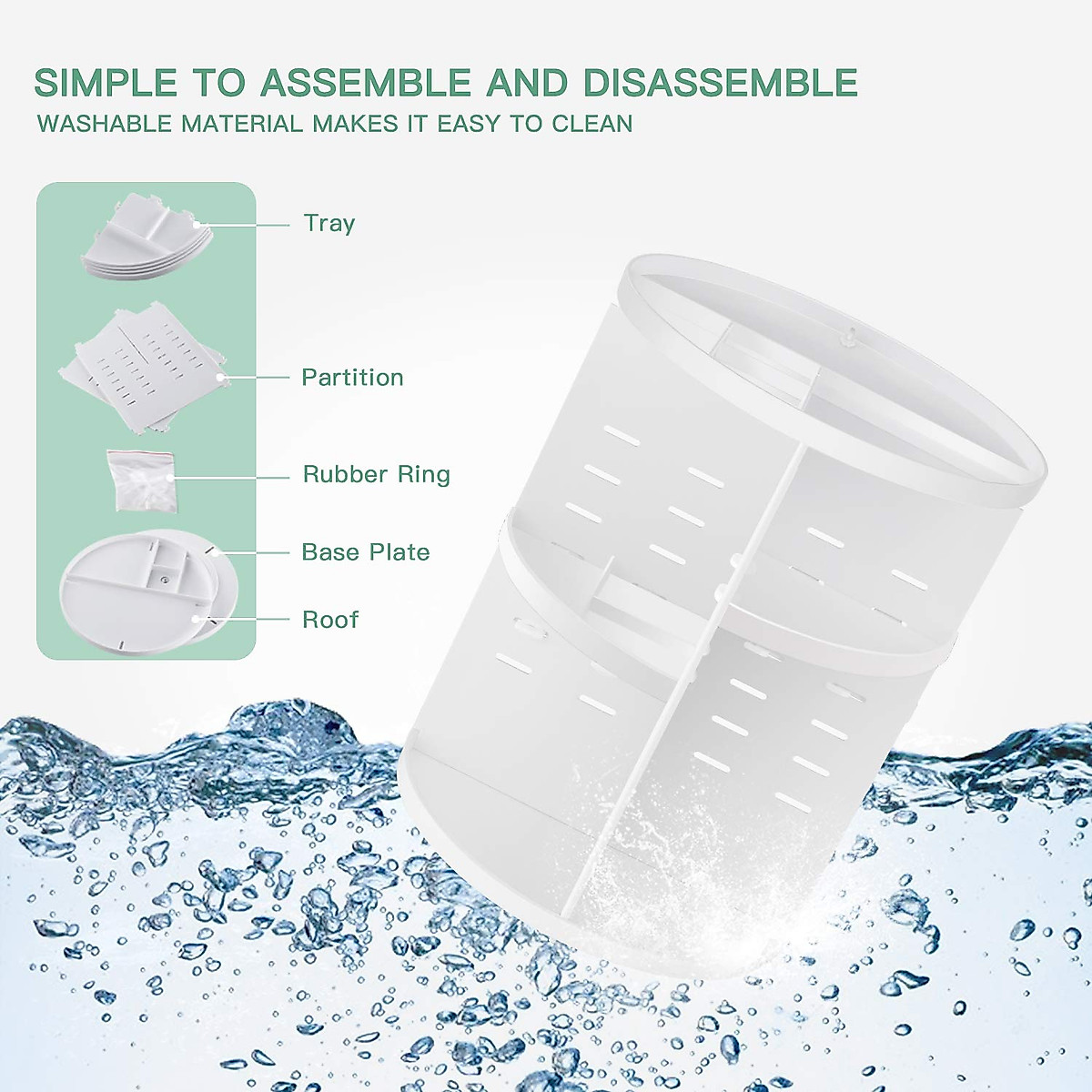 seinlife 360 Rotating Makeup Organizer,DIY Adjustable Spinning Holder,Foldable Cosmetic Storage Display box,Large Capacity Make up Caddy Shelf,Fits Countertop Vanity and Bathroom (WHITE)