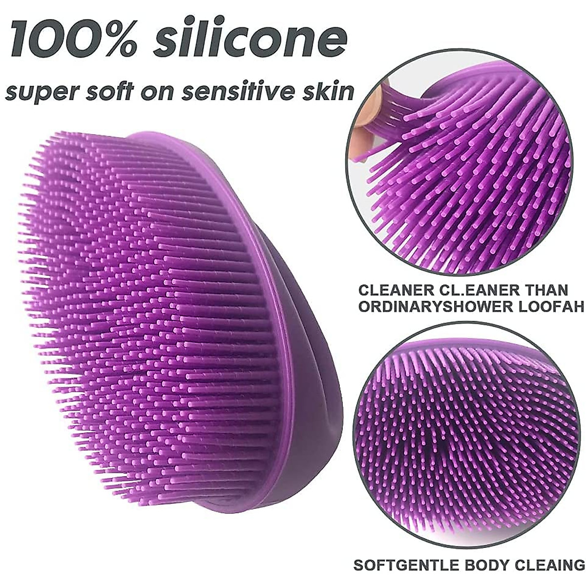 Silicone Body Scrubber, Soft Silicone Body Shower Loofah for Body Exfoliation and Massage. Body Scrubbers for Use in Shower Suitable for All Skin. (Purple)