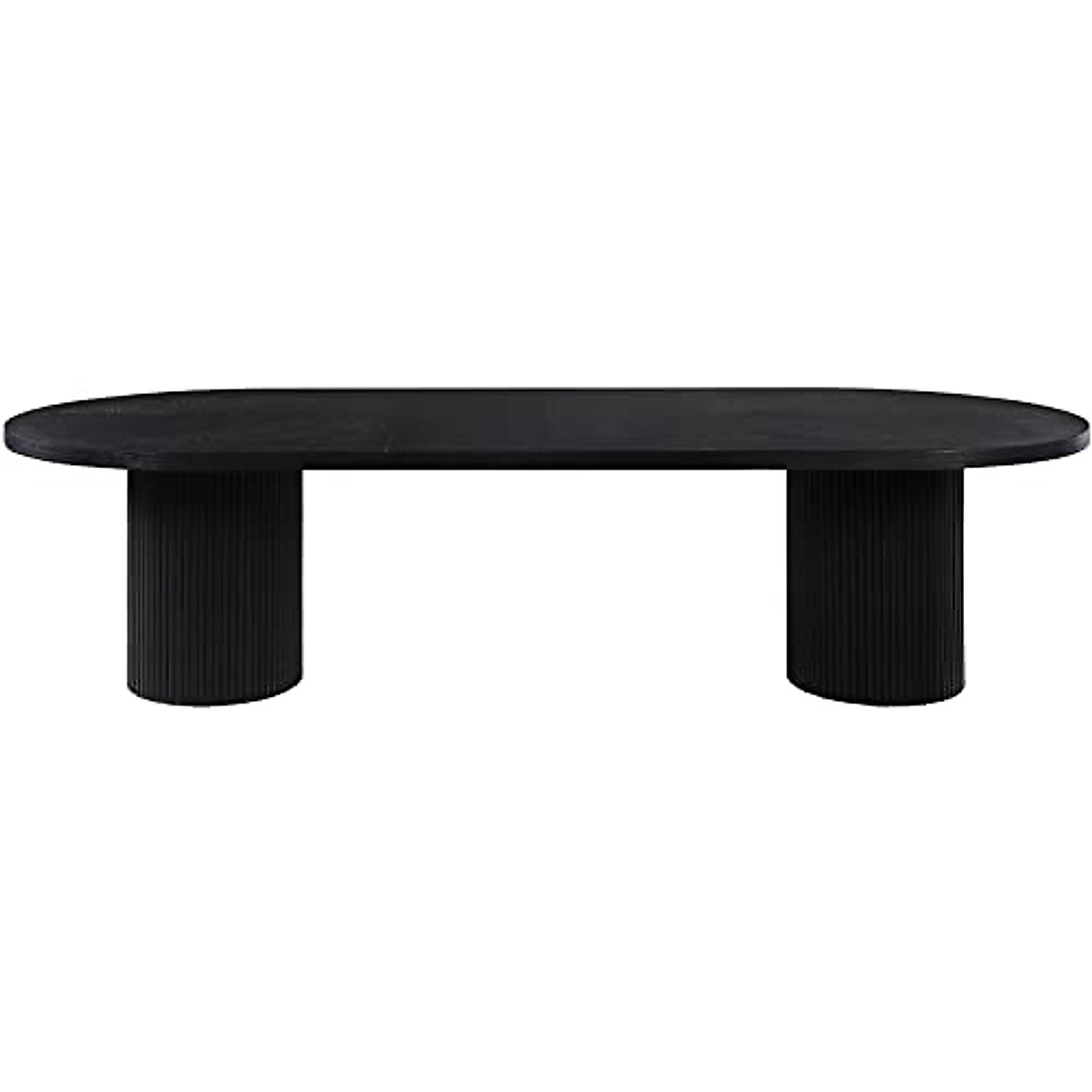 Meridian Furniture 725Black-T Belinda Collection Mid-Century Modern Solid Wood Black Oak Veneer Dining Table, Oval Design, Fluted Bases, 2 Leaves Included, 90"/106.5"/123" W x 47.5" D x 31" H, Black